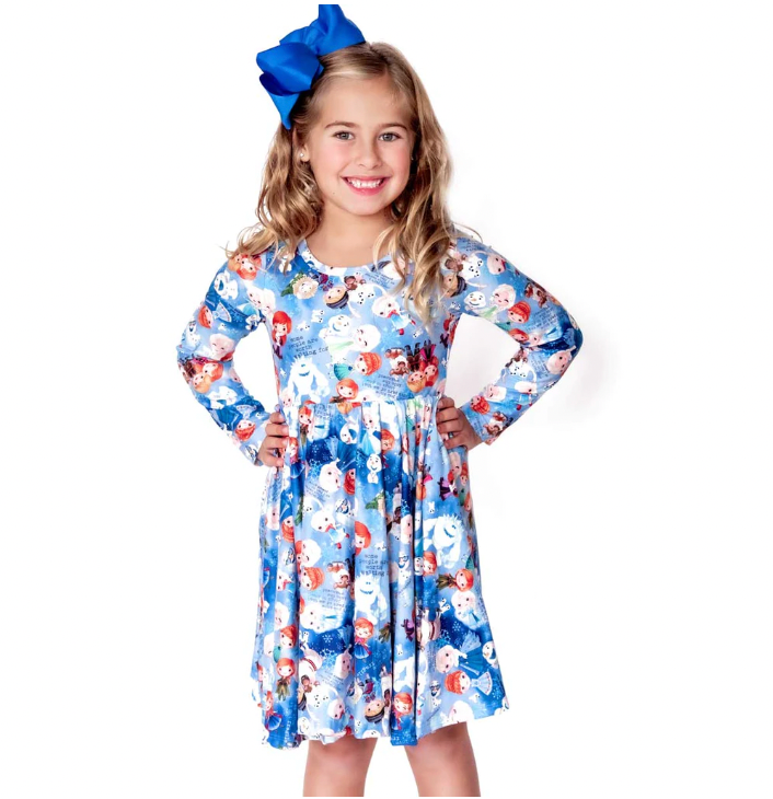 Frozen adventures- Ava girls long sleeve twirl hug dress – Caite's ...
